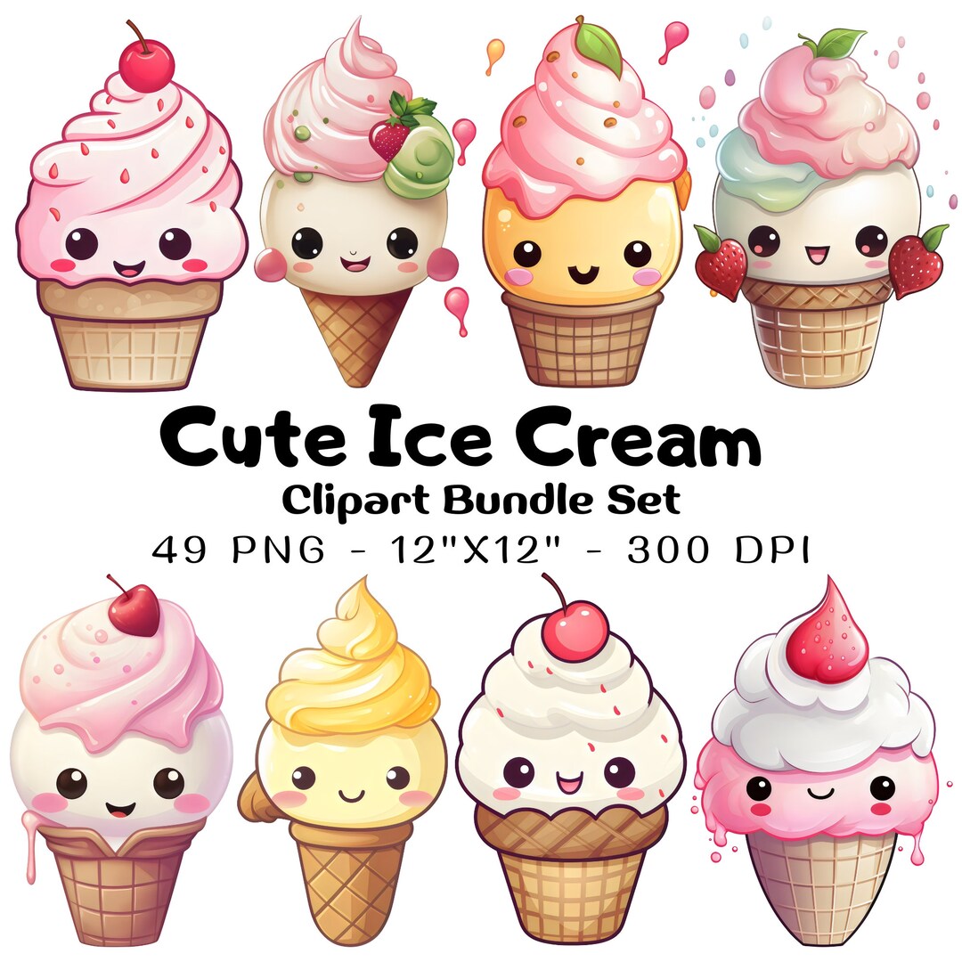 49 Cute Ice Cream Clipart Bundle Set - PNG, Transparent, Valentine ...