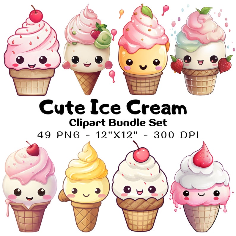 49 Cute Ice Cream Clipart Bundle Set - PNG, Transparent, Valentine ...