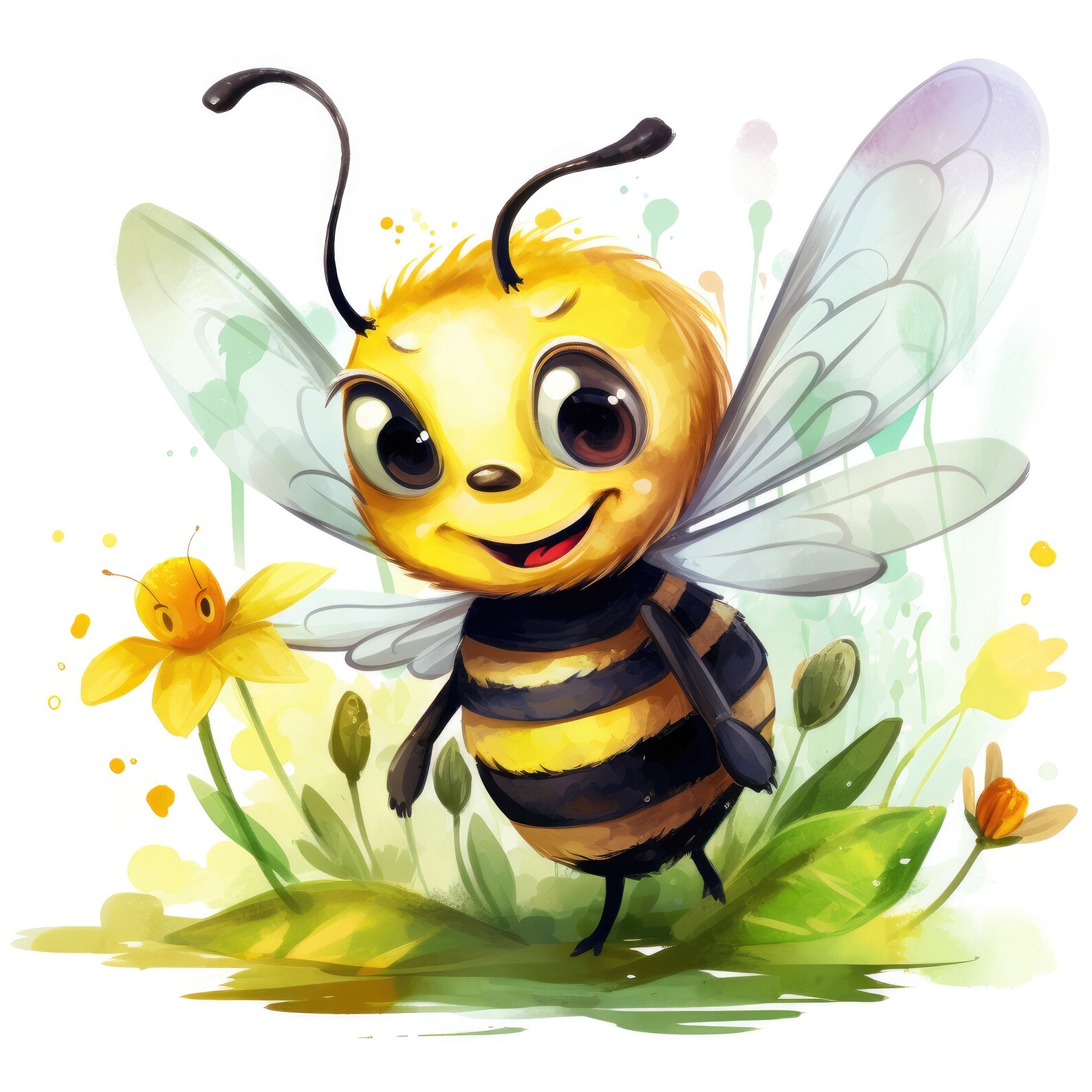 Cute Cute Bee With Flowers Clipart Set Bundle, 10 High-quality Images ...
