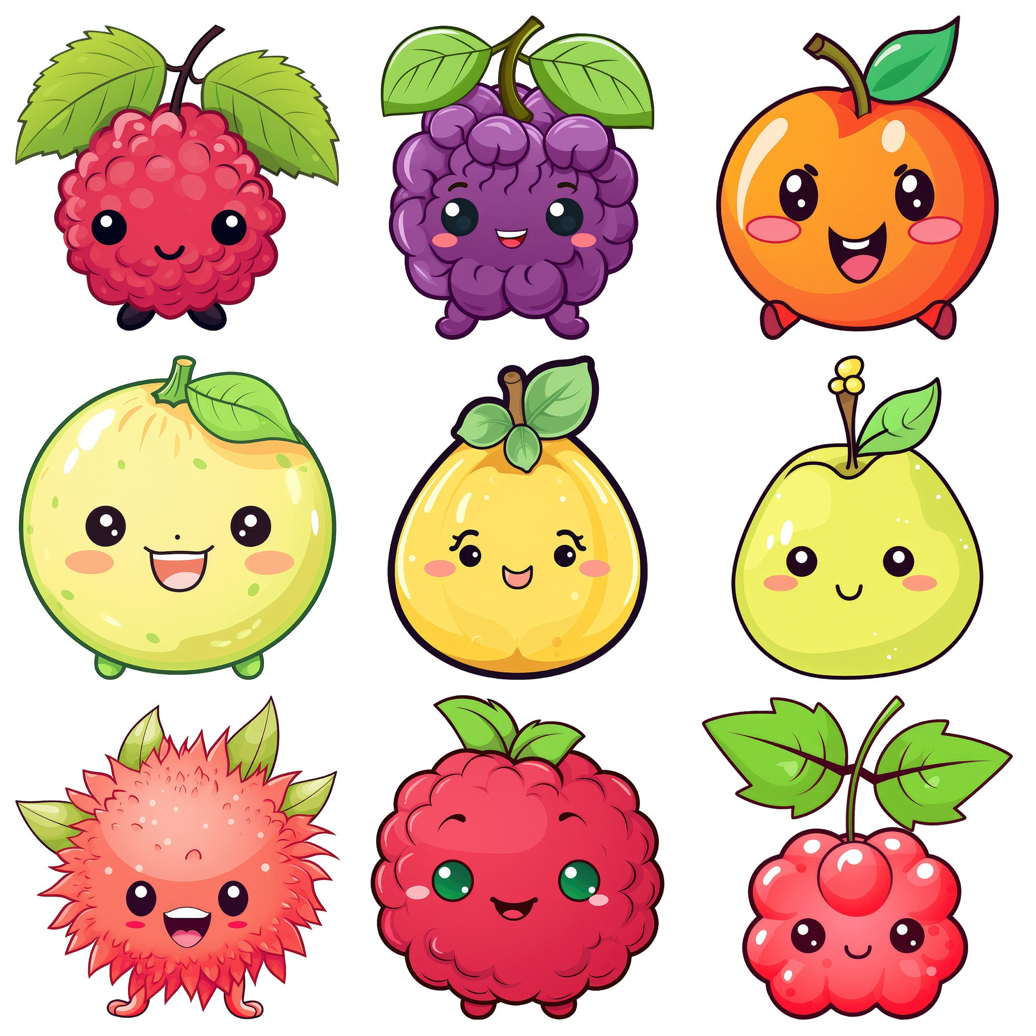 51 Cute Fruit Clipart Bundle Set PNG, Transparent, Digital, Printable ...