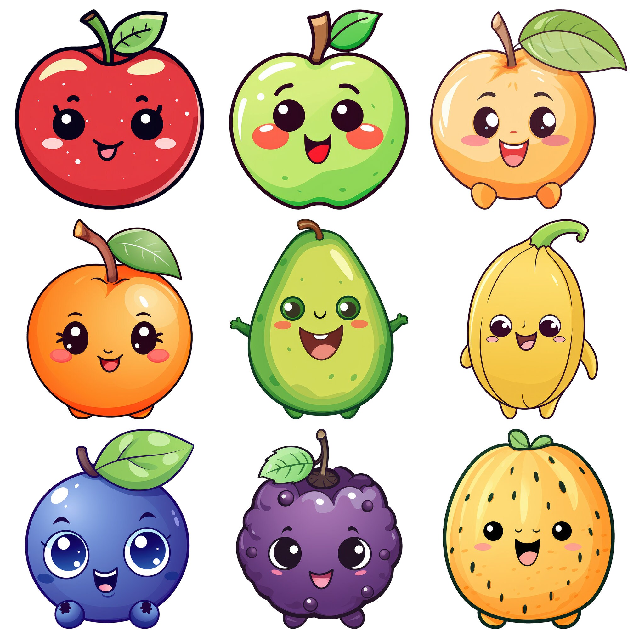 51 Cute Fruit Clipart Bundle Set PNG, Transparent, Digital, Printable ...