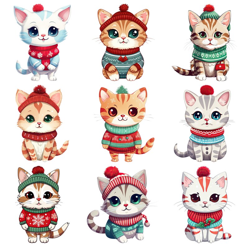 52 Cute Cat Christmas Bundle Set PNG, Christmas Clipart, Christmas Cat ...