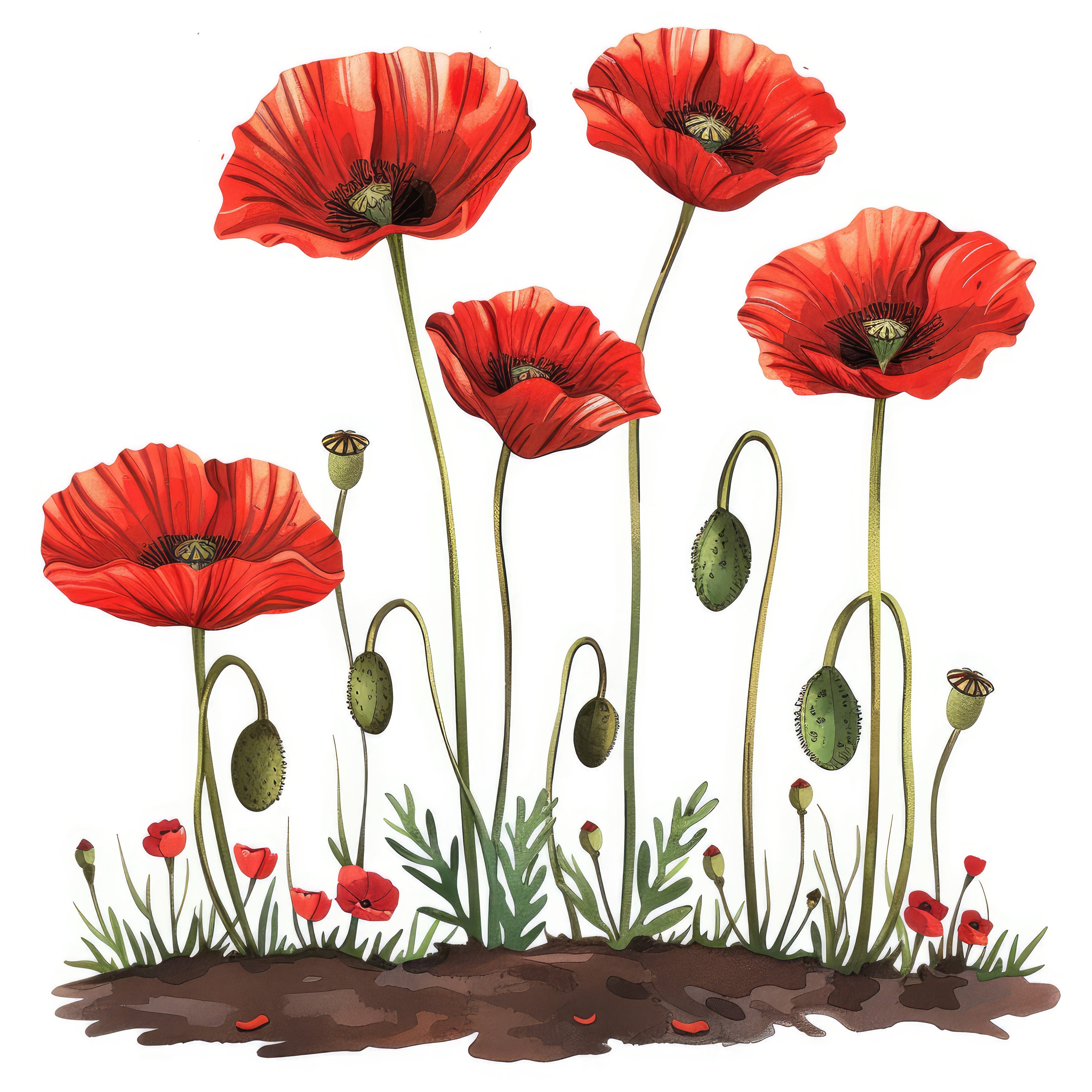 Cute Red Poppy Flower Clipart Set Bundle, 10 High-quality Images ...