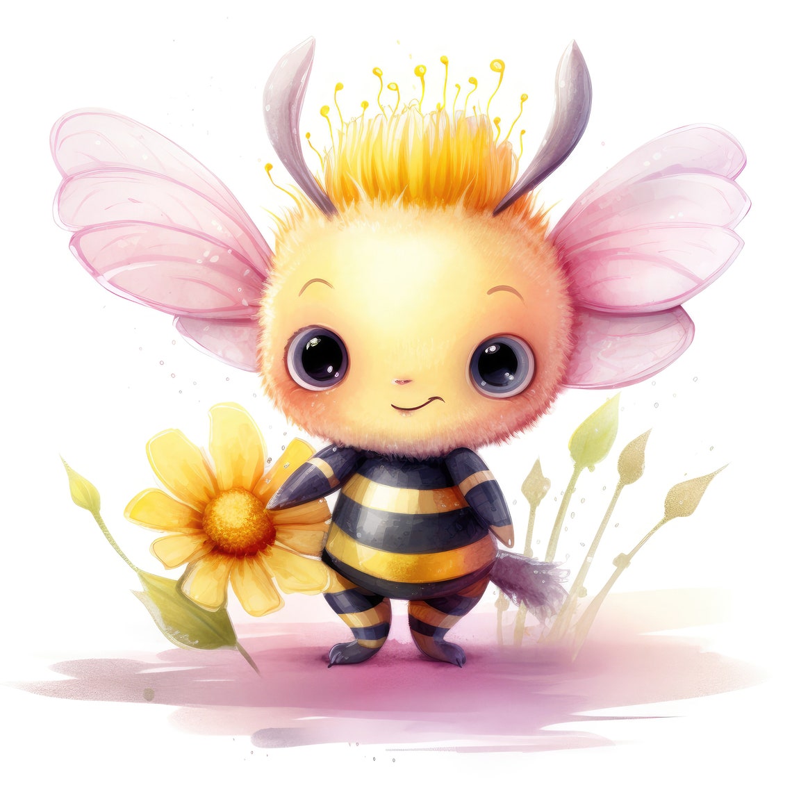 Cute Cute Bee With Flowers Clipart Set Bundle, 10 High-quality Images ...