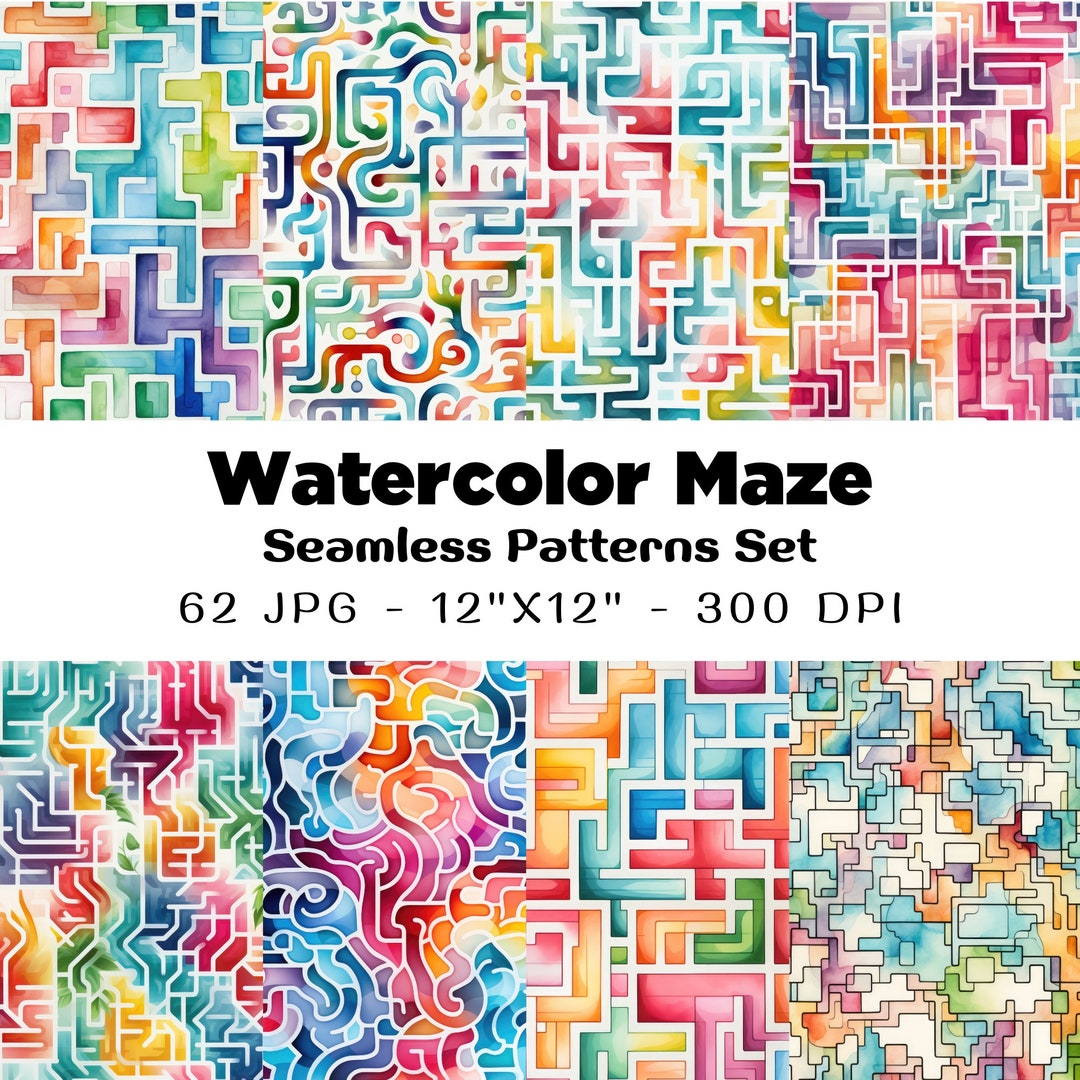 62 Watercolor Maze Seamless Pattern Bundle Digital, Printable ...