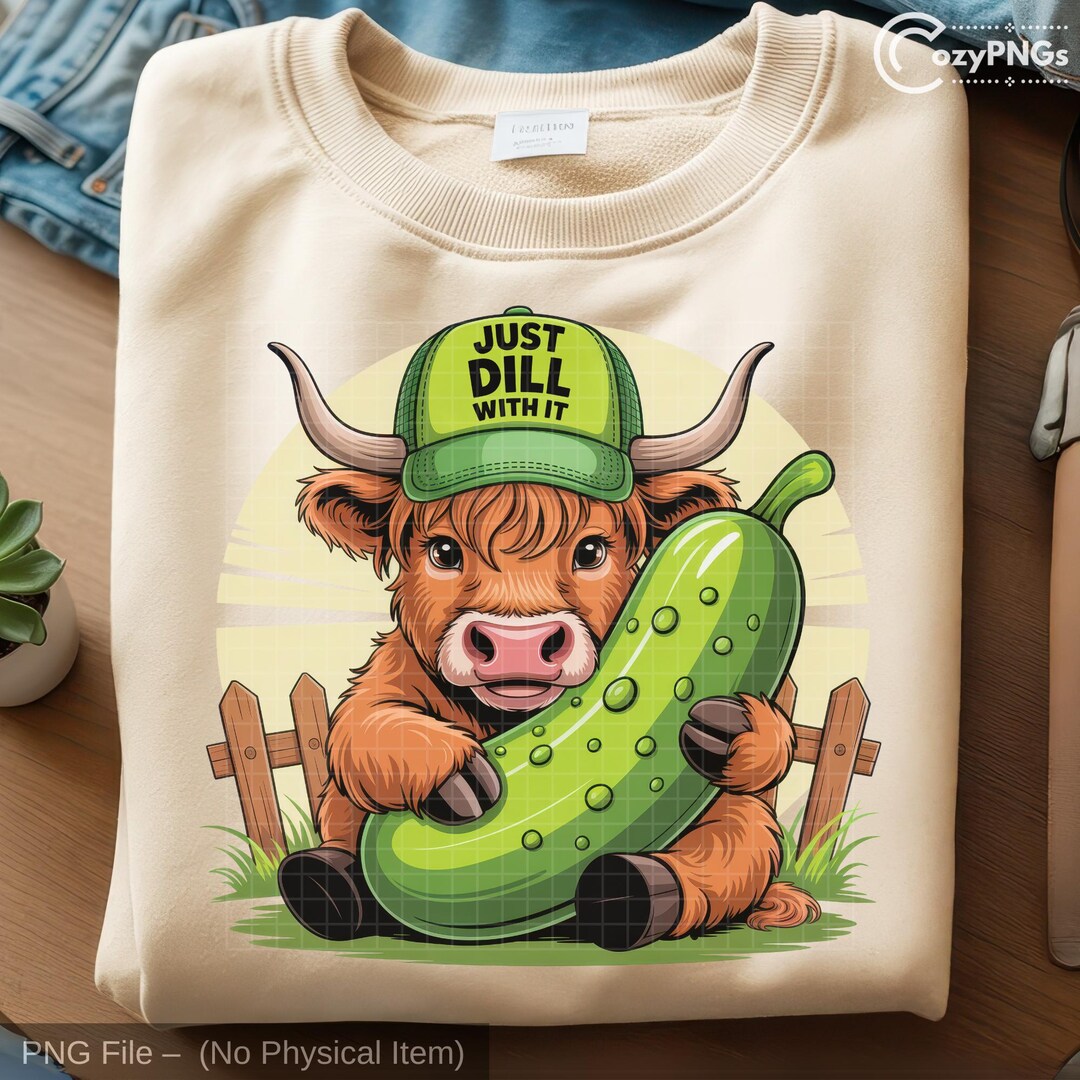 Highland Cow Pickle PNG | Just Dill With It Funny PNG | Farm Animal ...