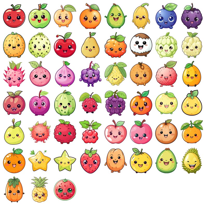 51 Cute Fruit Clipart Bundle Set PNG, Transparent, Digital, Printable ...