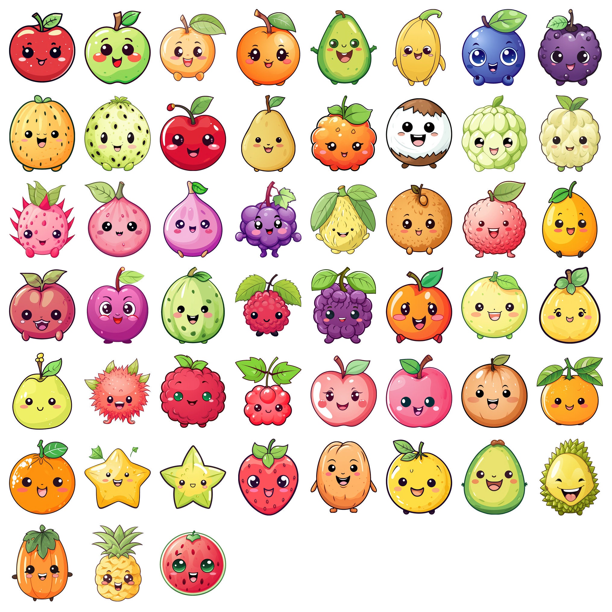 51 Cute Fruit Clipart Bundle Set PNG, Transparent, Digital, Printable ...