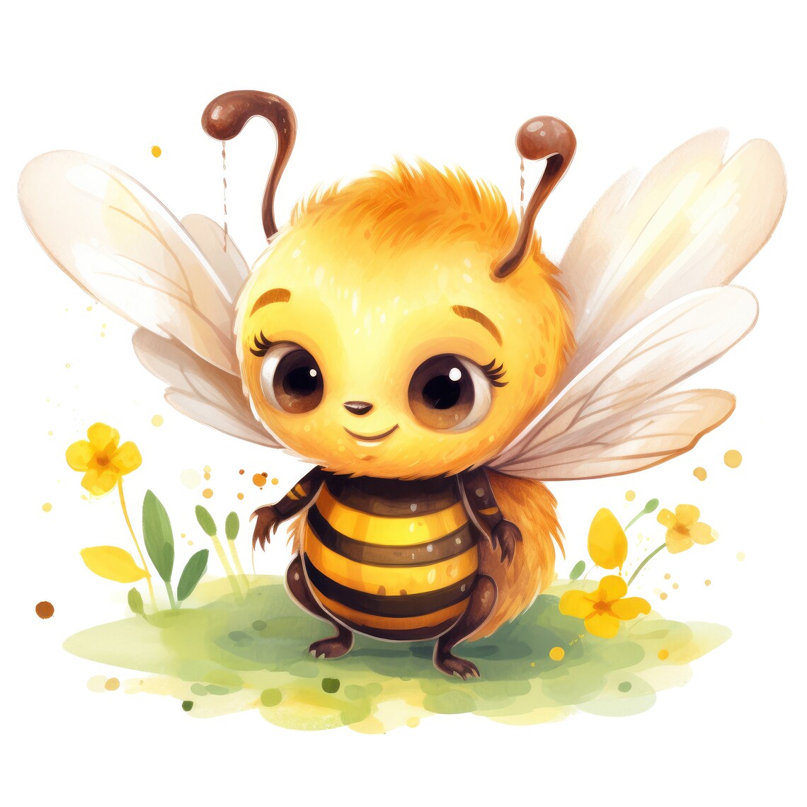 Cute Cute Bee With Flowers Clipart Set Bundle, 10 High-quality Images ...