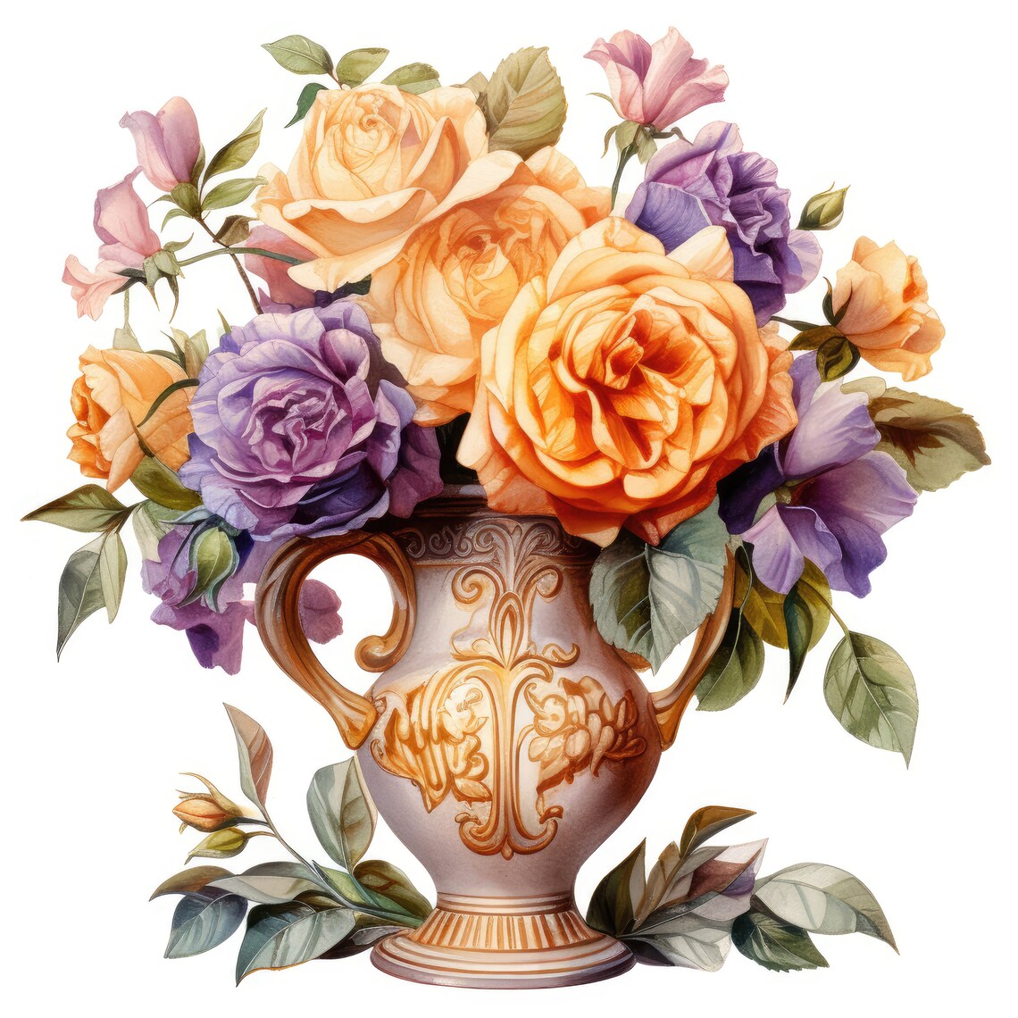 Cute Roses in a Vase Clipart Set Bundle, 10 High-quality Images ...