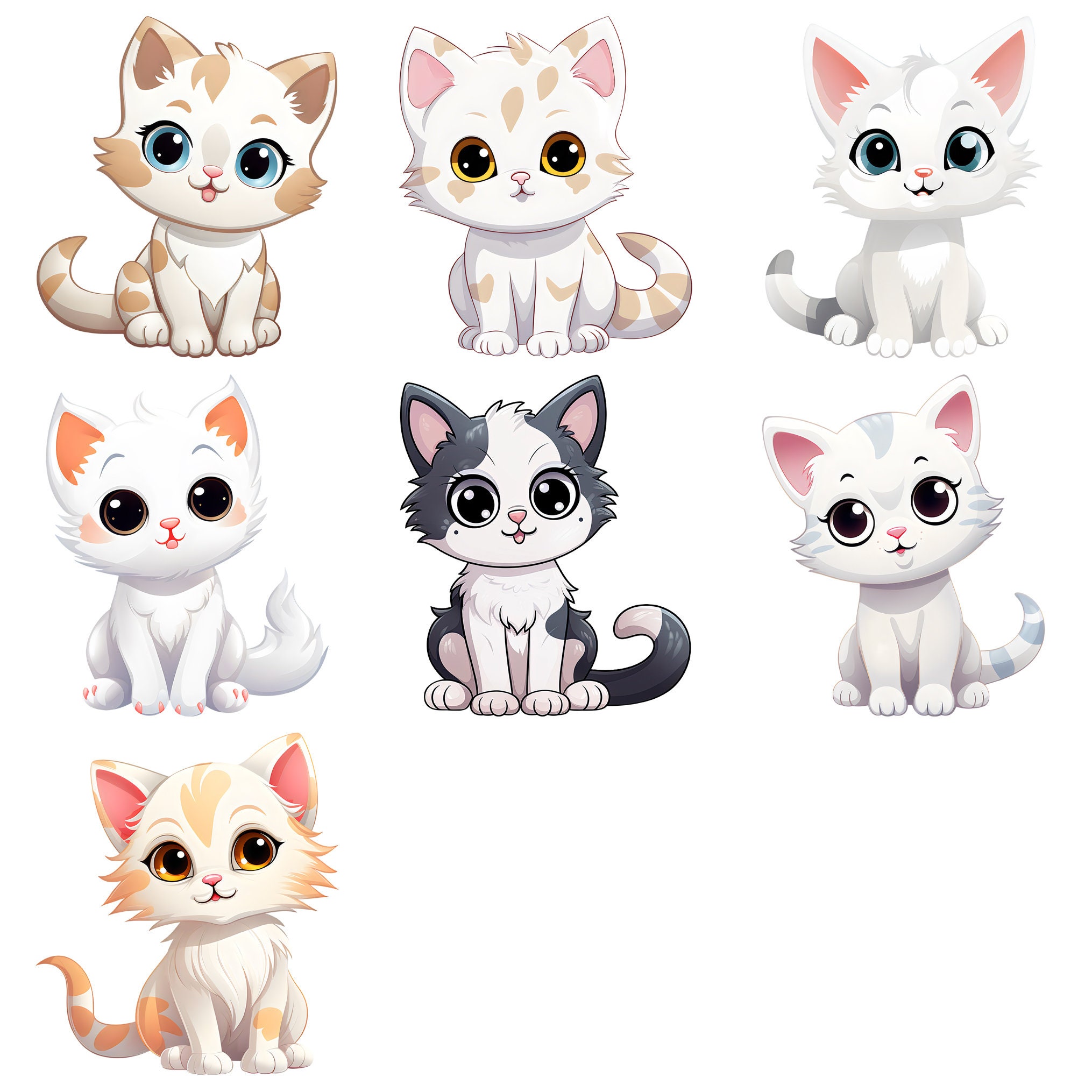 52 Funny Cartoon Cat Clipart Bundle Set PNG, Transparent, Digital ...