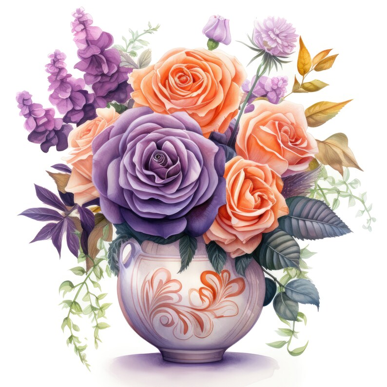 Cute Roses in a Vase Clipart Set Bundle, 10 High-quality Images ...