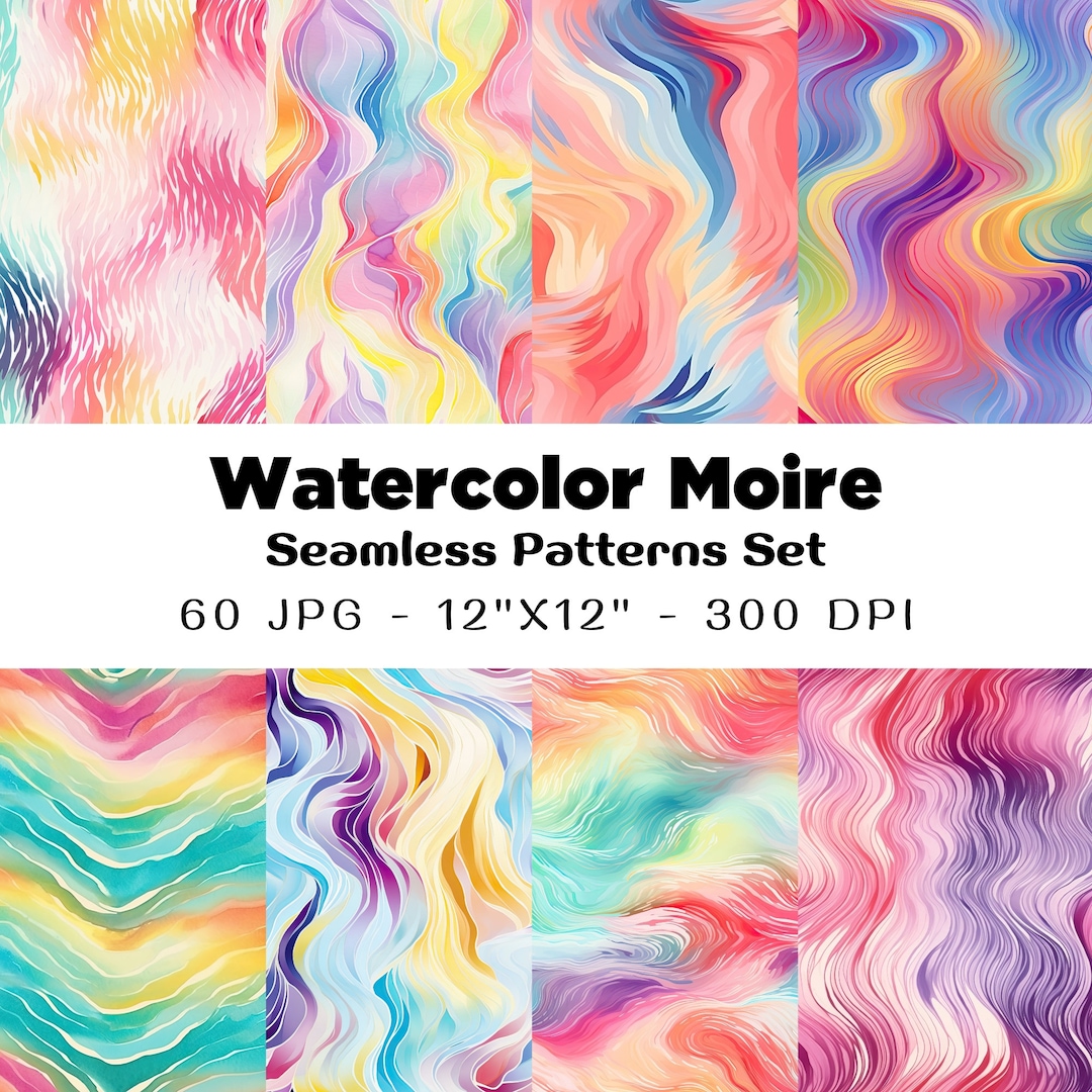 60 Watercolor Moire Seamless Pattern Bundle Digital, Printable ...