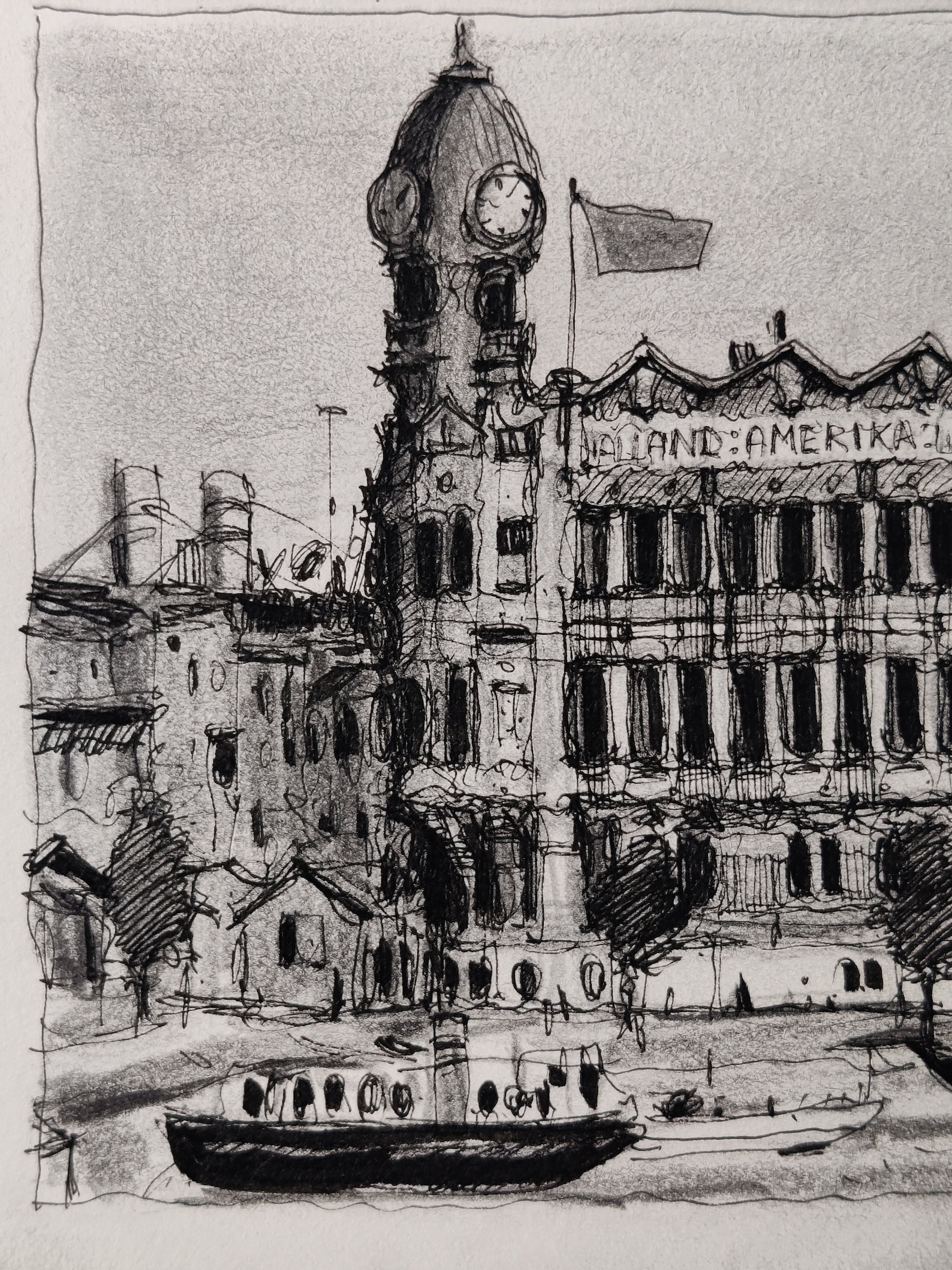 Original Drawing 'rotterdam New York Hotel' Unframed - Etsy