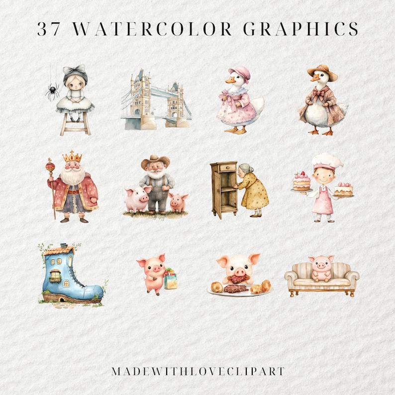 Watercolor Nursery Rhymes Clipart, Fairytale Clipart, Nursery Decor ...
