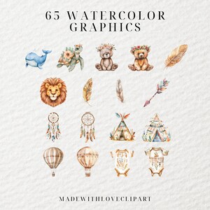 Watercolor Boho Doodle Clipart Bundle, Boho Baby Clipart Pack, Boho ...