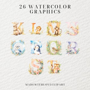Watercolor Alphabet Animal Clipart Bundle, Alphabet Clipart, Cute ...