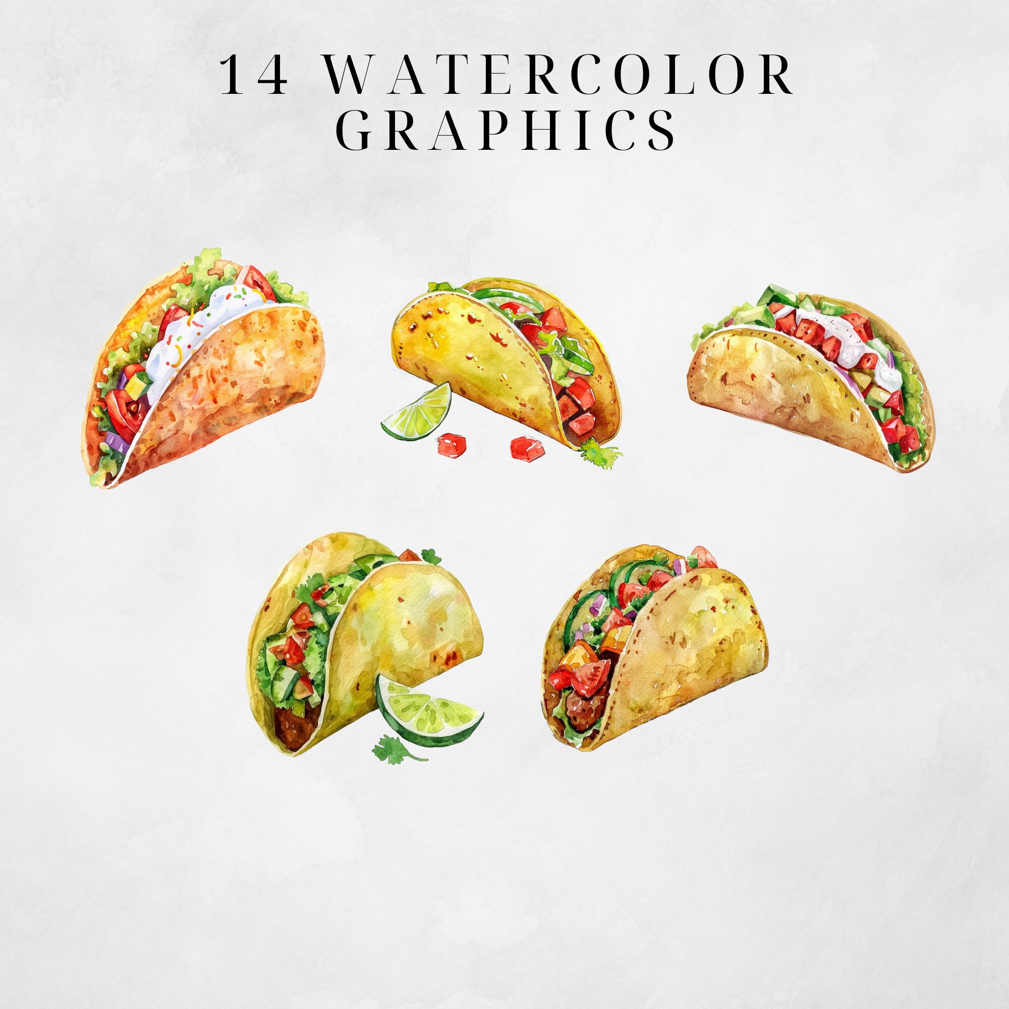 Watercolor Taco Bundle Clipart, Mexican Food Clipart, Mexican Clipart ...