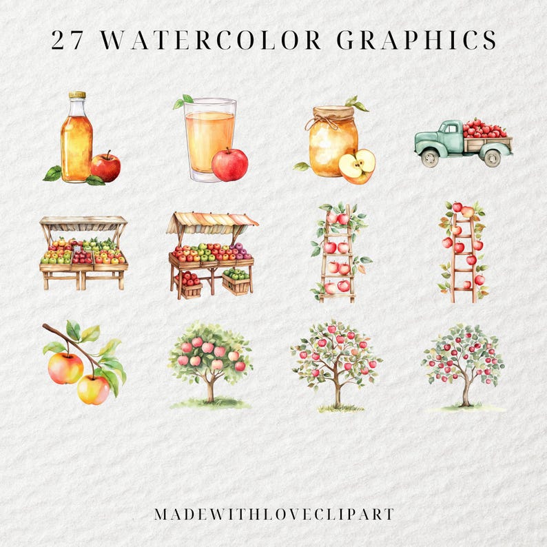 Watercolor Apples Clipart, Apple Desserts, Apple Tree Clipart, Apple ...