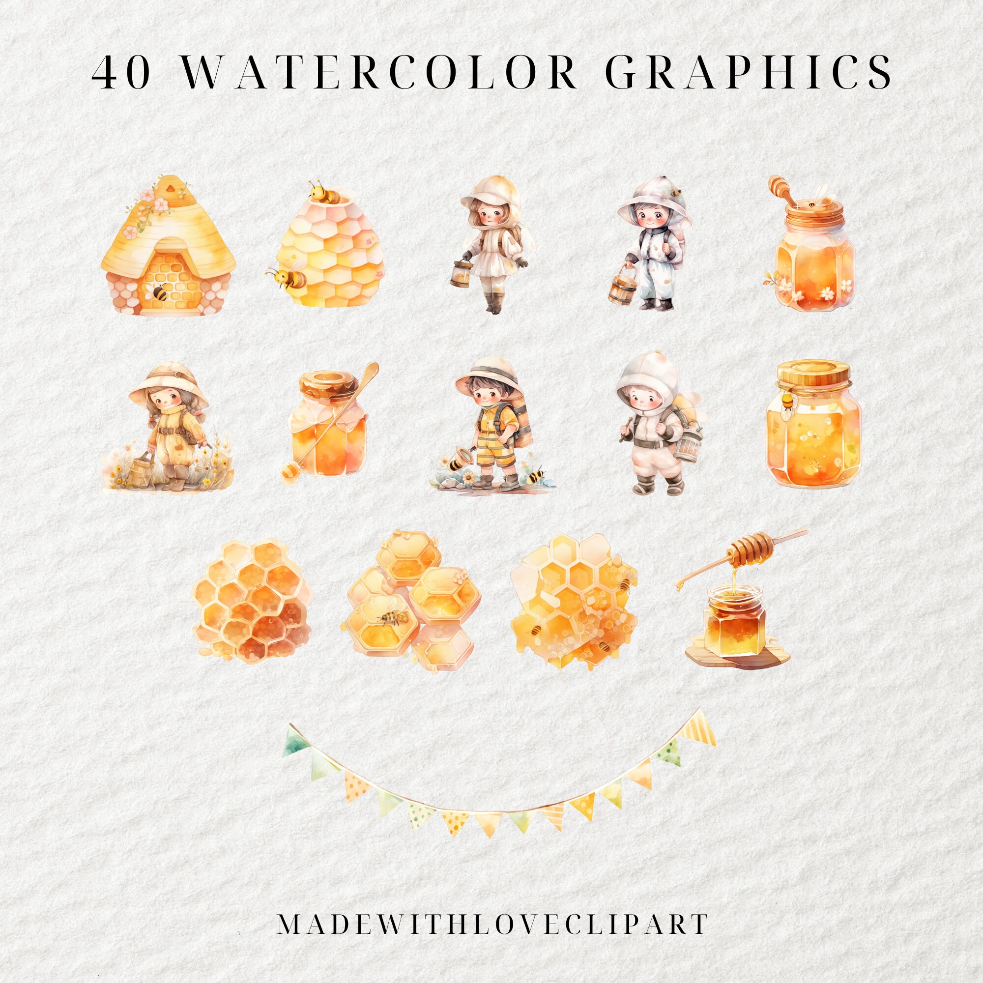 Watercolor Cute Honey Bee Clipart, Cute Bee Clipart, Bumble Bee Clipart ...