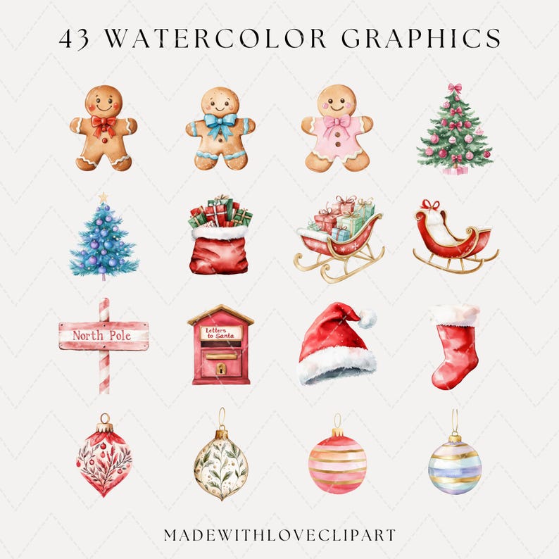 Watercolor Christmas Clipart: Santa Clause, Nutcracker, Gingerbread ...