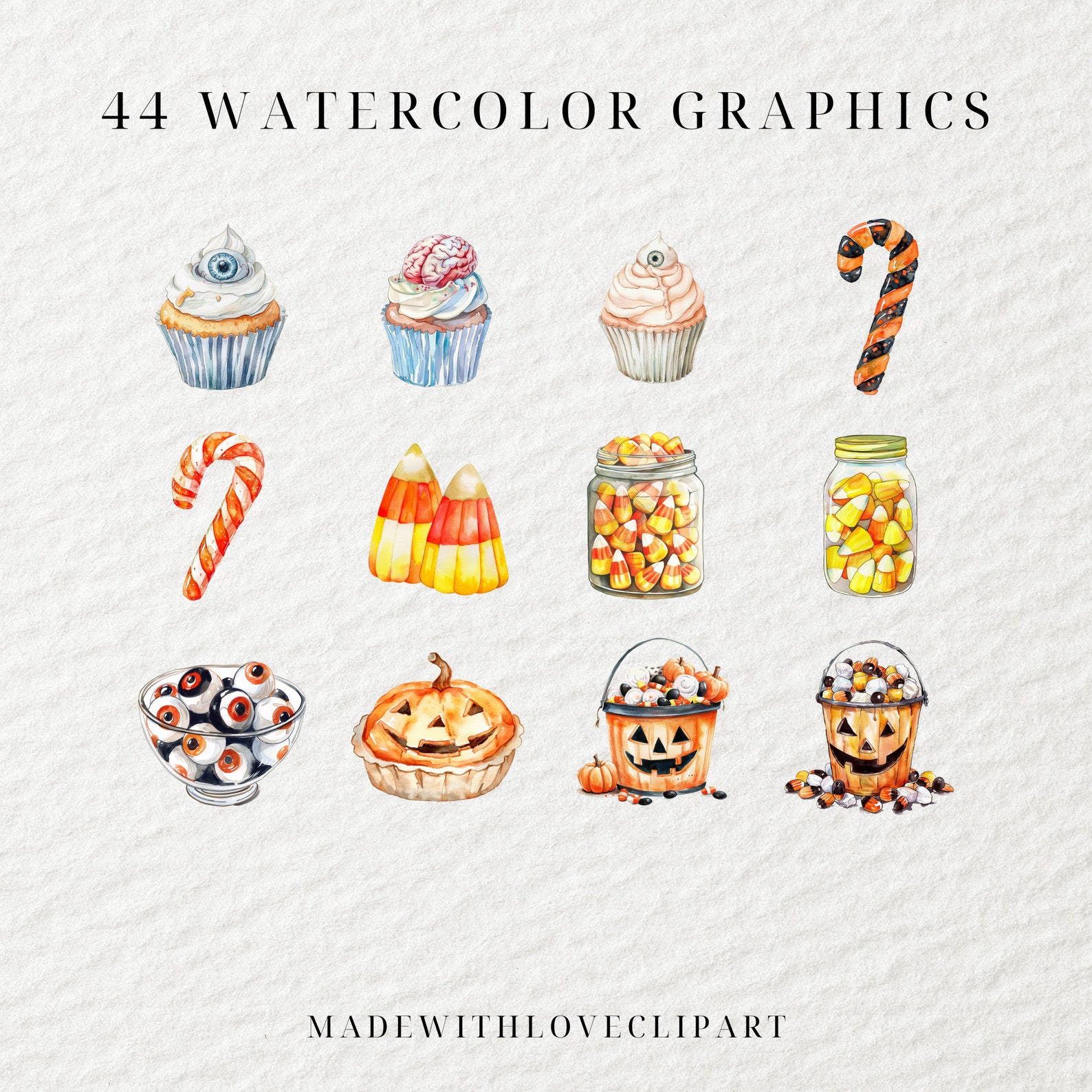 Watercolor Halloween Candy Clipart, Halloween Sweets Clipart, Halloween ...