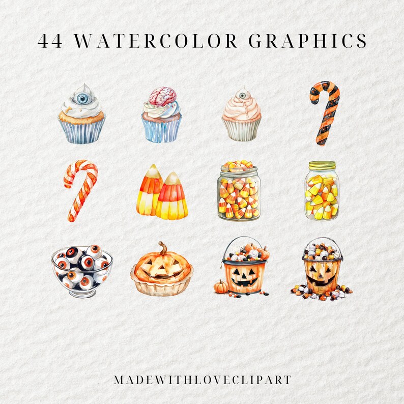 Watercolor Halloween Candy Clipart, Halloween Sweets Clipart, Halloween ...
