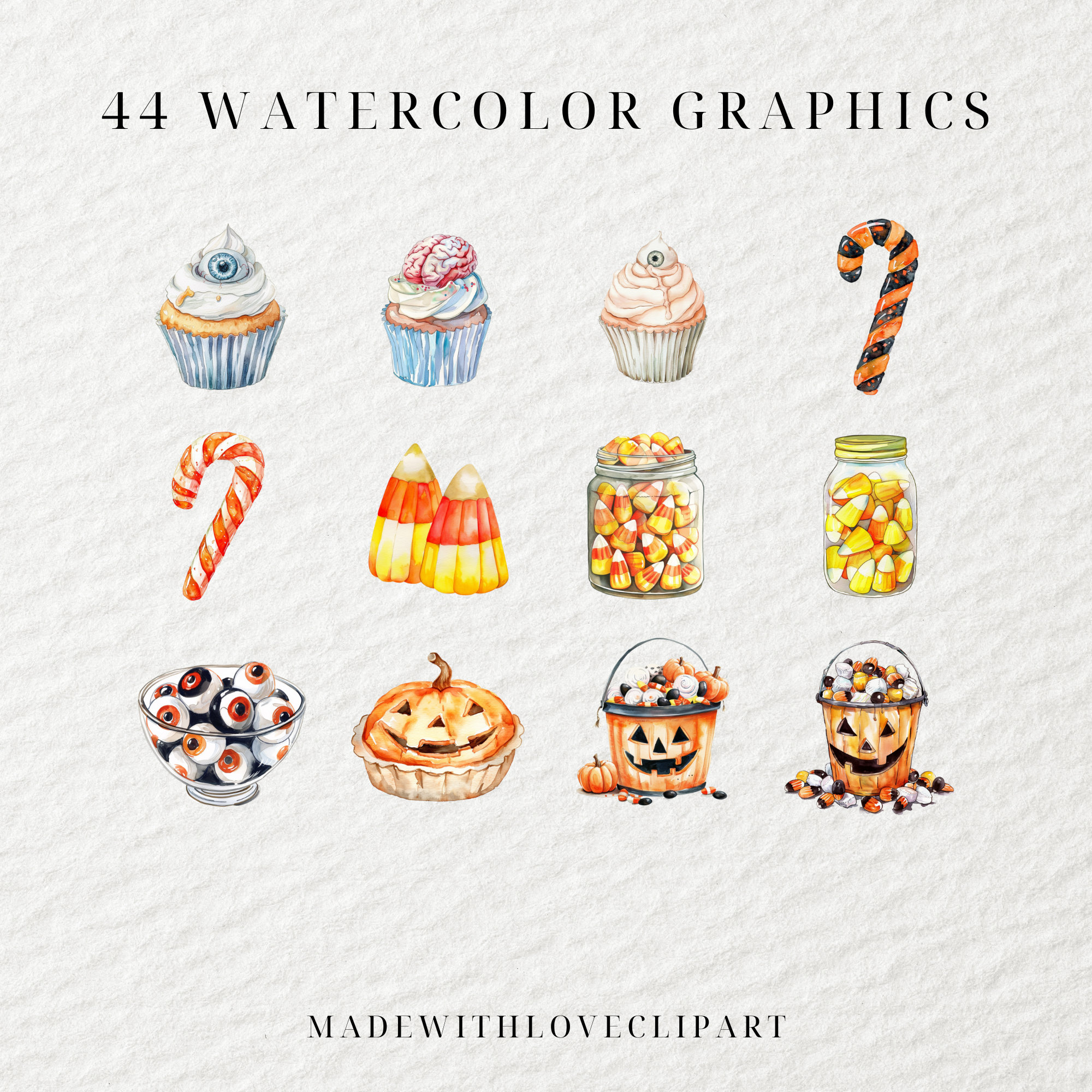 Watercolor Halloween Candy Clipart, Halloween Sweets Clipart, Halloween ...