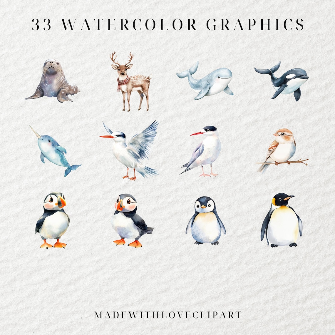 Watercolor Arctic Animals, Winter Animals Clipart, Winter Wonderland ...
