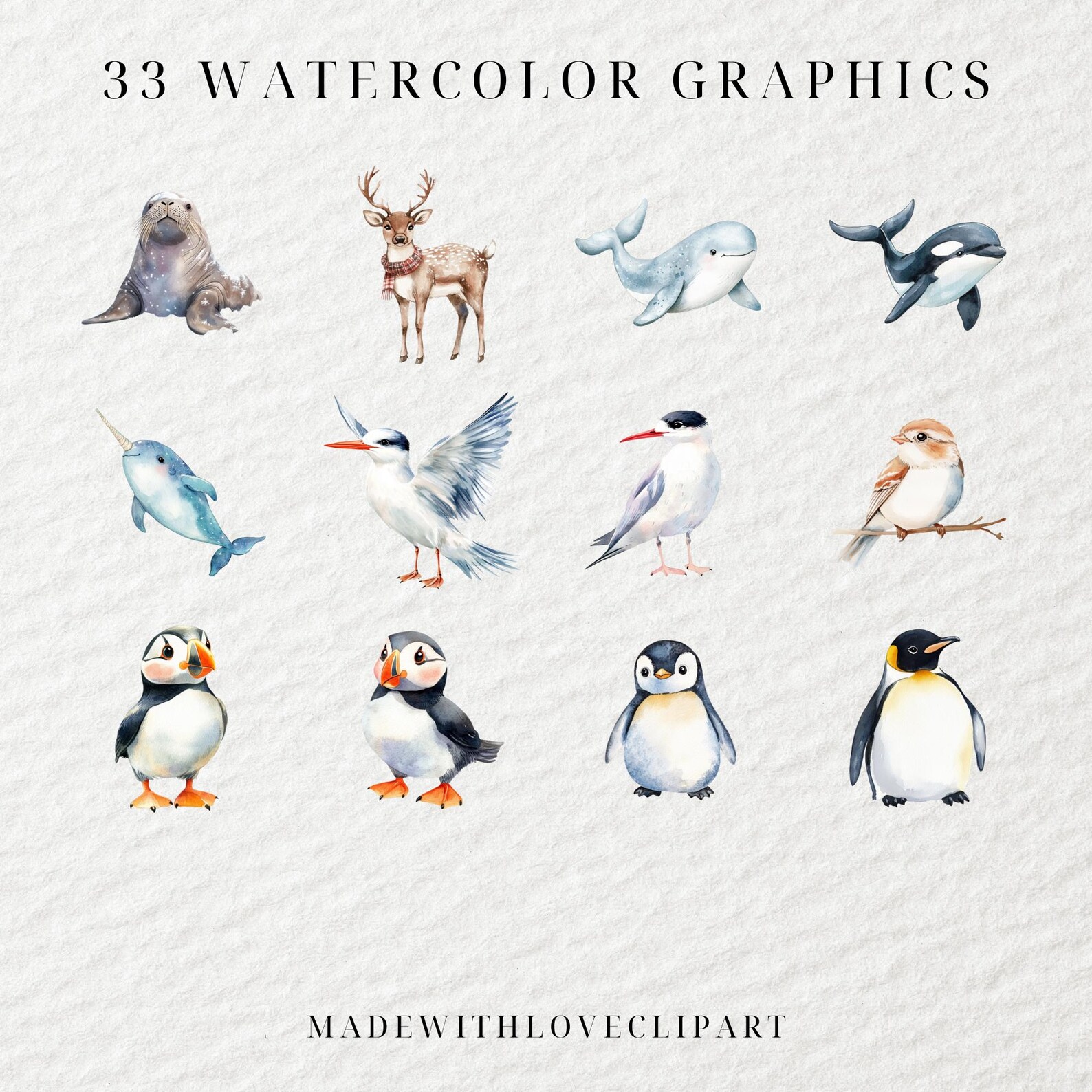 Watercolor Arctic Animals, Winter Animals Clipart, Winter Wonderland ...