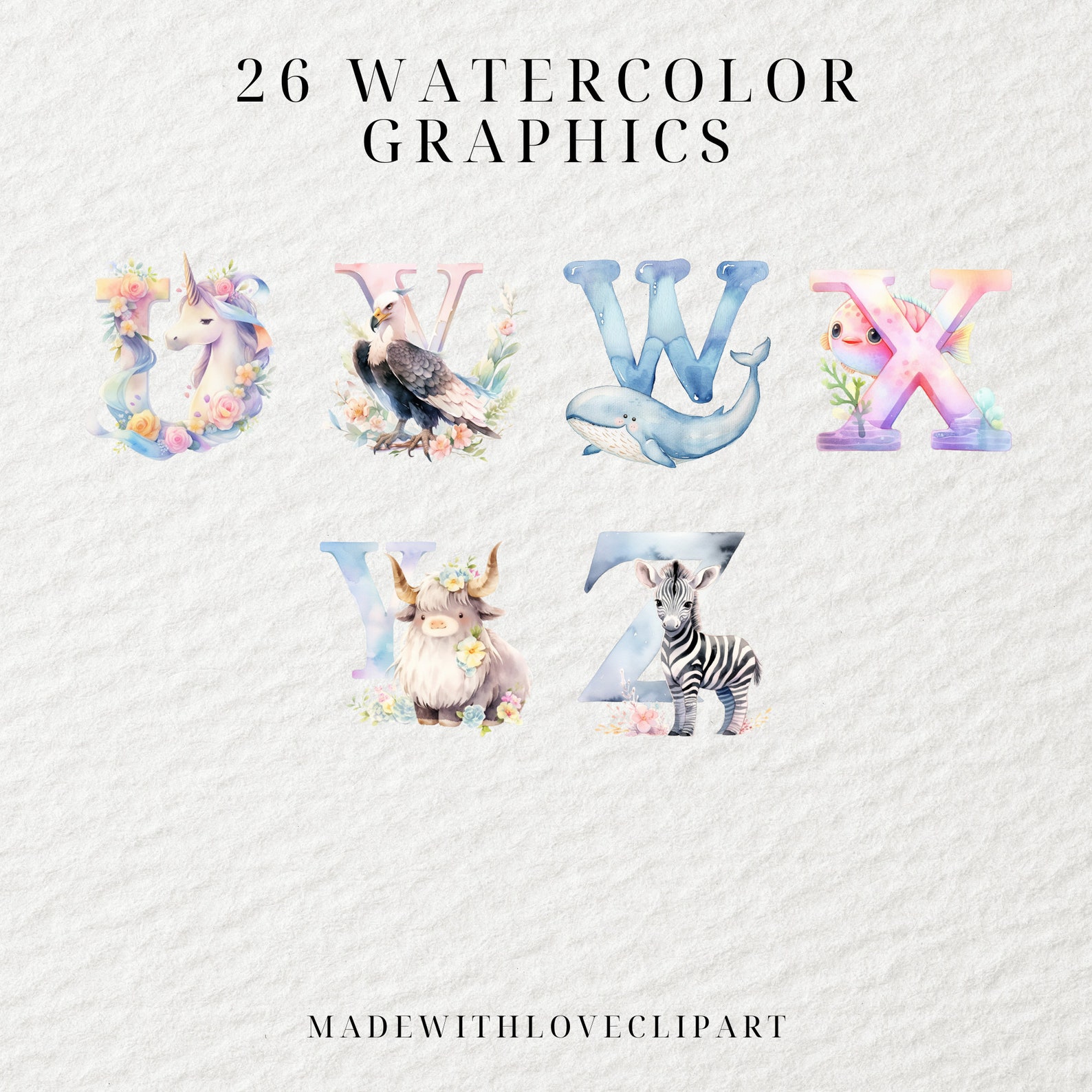 Watercolor Alphabet Animal Clipart Bundle, Alphabet Clipart, Cute ...