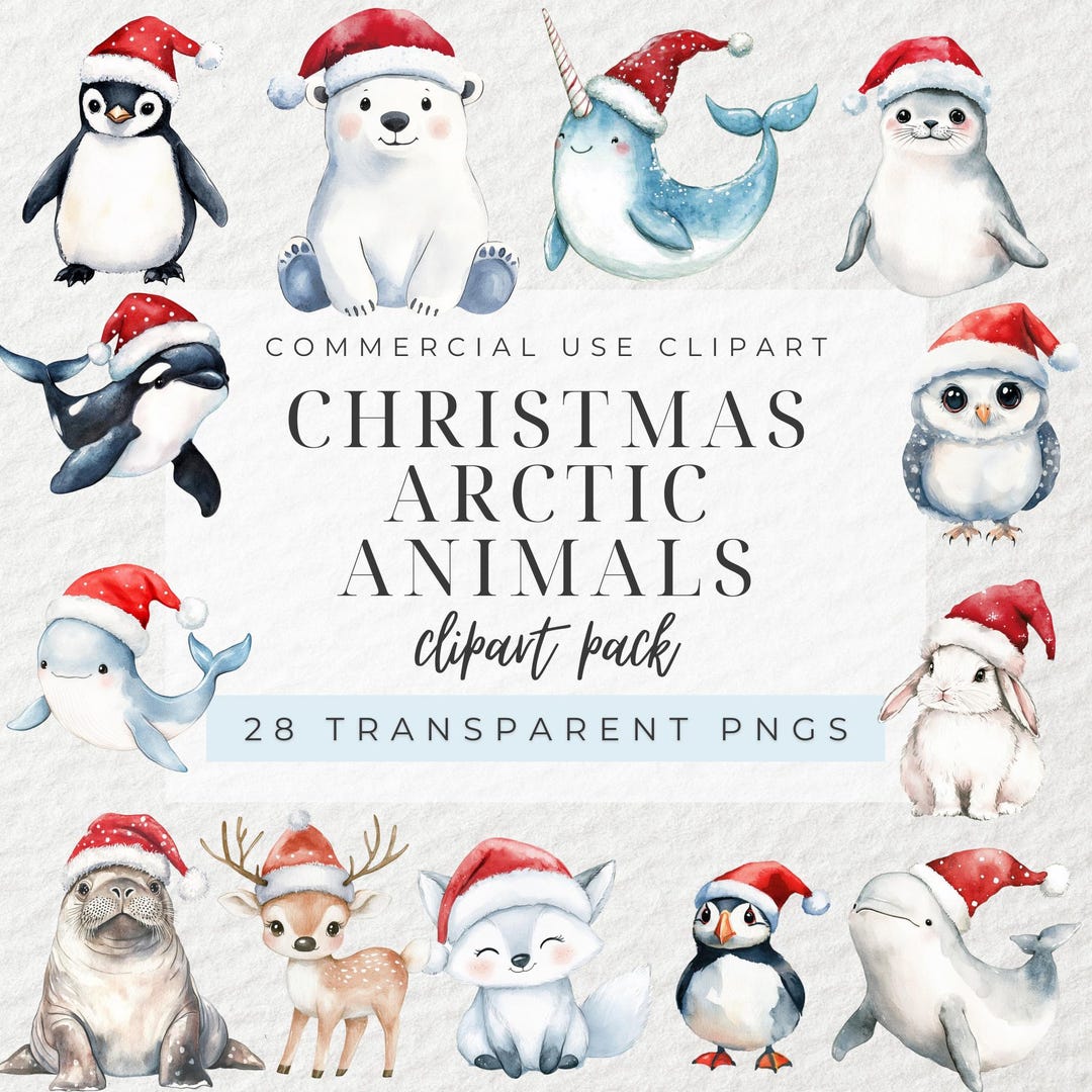 Watercolor Christmas Arctic Animals, Winter Animals Clipart, Winter ...