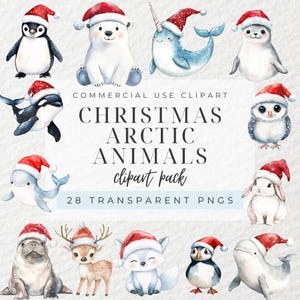 Watercolor Christmas Arctic Animals, Winter Animals Clipart, Winter ...