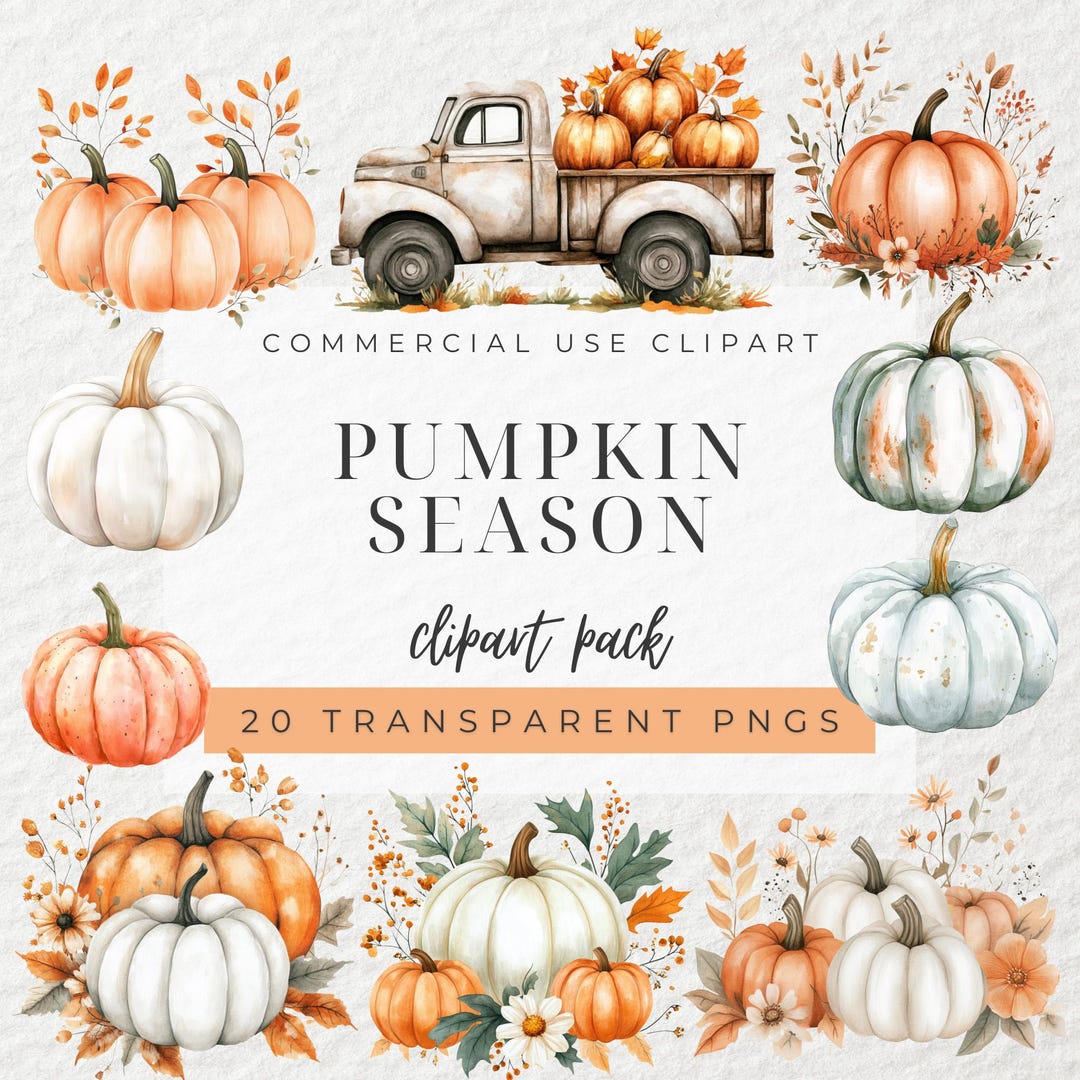 Watercolor Pumpkin Clipart, Autumn Clipart, Fall Clipart, Fall Pumpkin ...