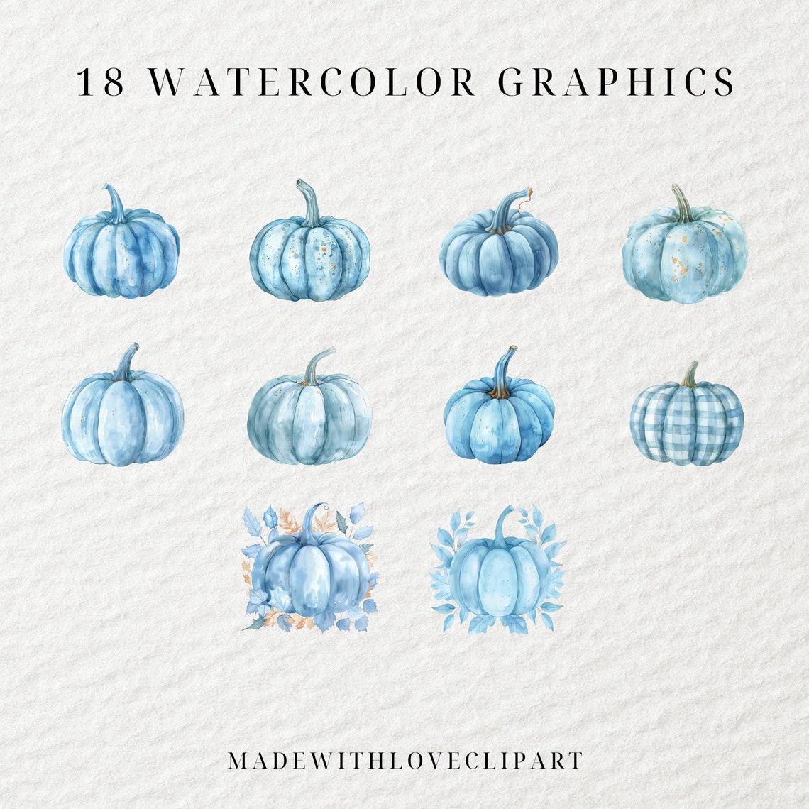 Watercolor Blue Pumpkin Clipart, Pastel Blue Pumpkins, Autumn Clipart ...