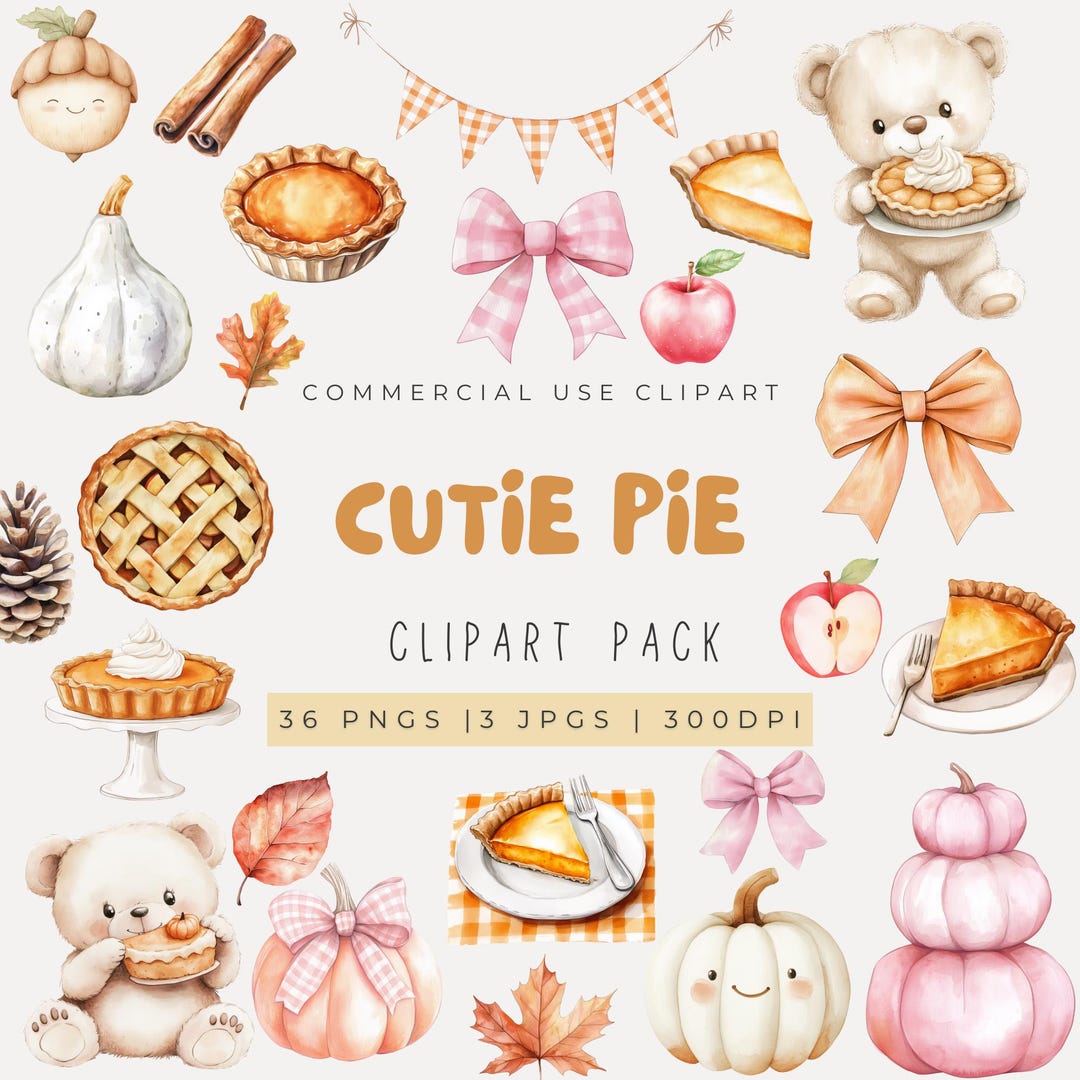 Watercolor Cutie Pie Pumpkin Clipart, Pumpkin Pie Clipart, Fall, Autumn ...