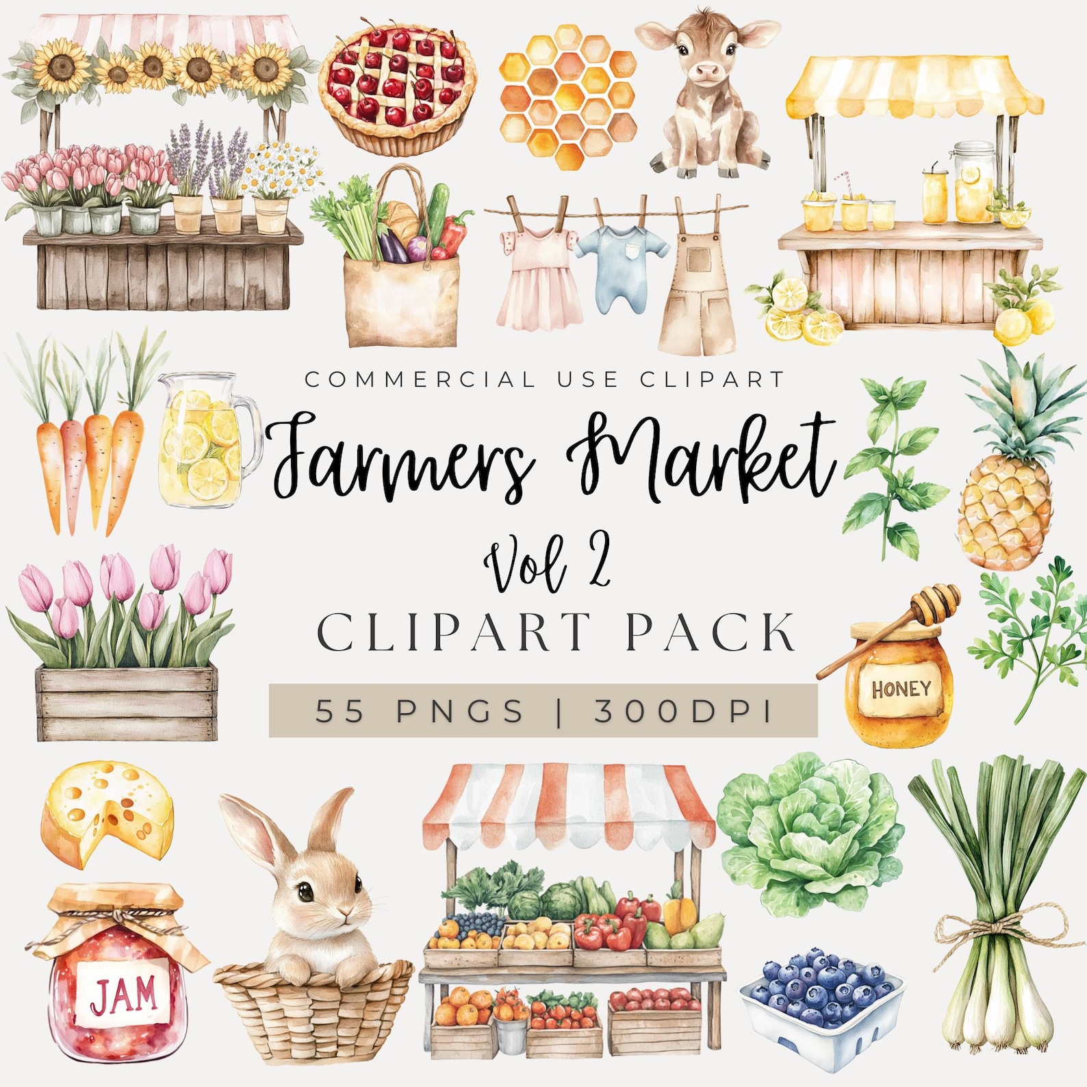 Watercolor Farmers Market Clipart, Locally Grown Clipart, Fruit Clipart ...