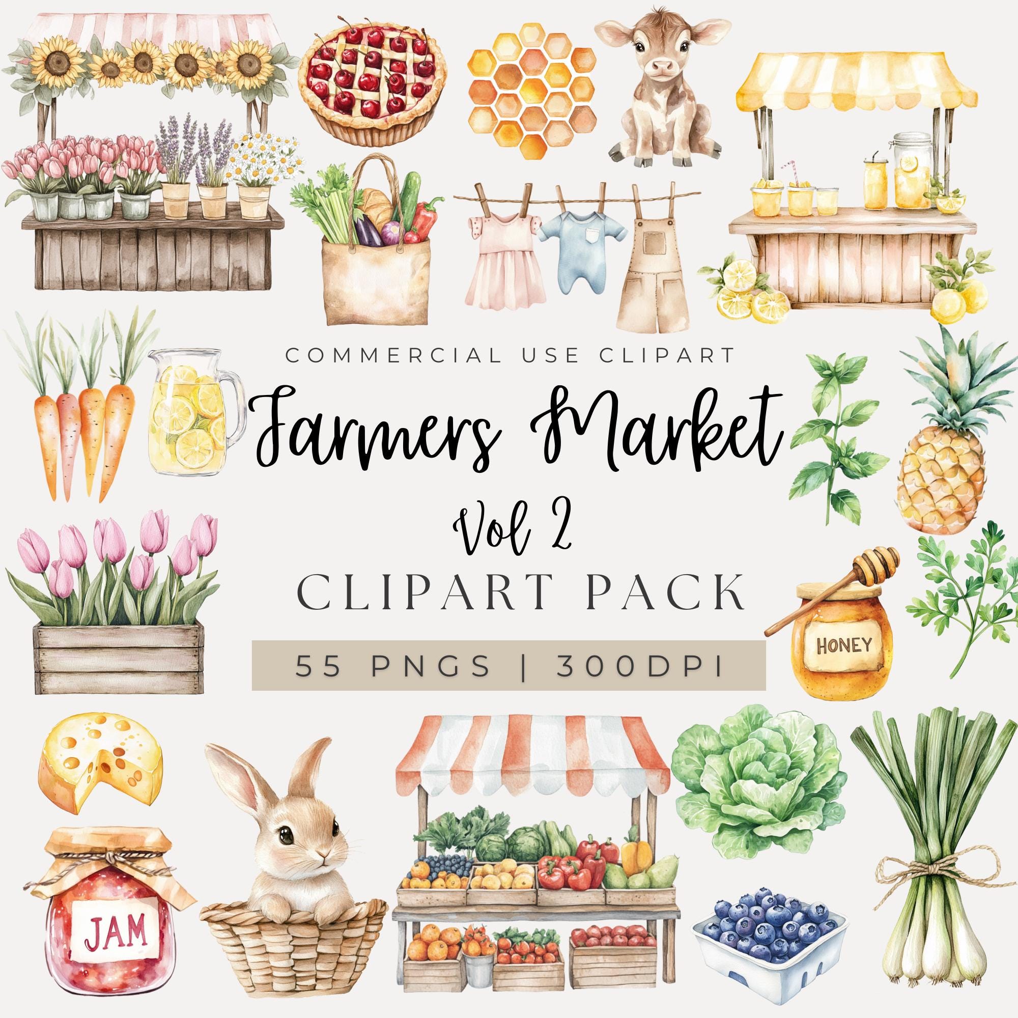 Watercolor Farmers Market Clipart, Locally Grown Clipart, Fruit Clipart ...
