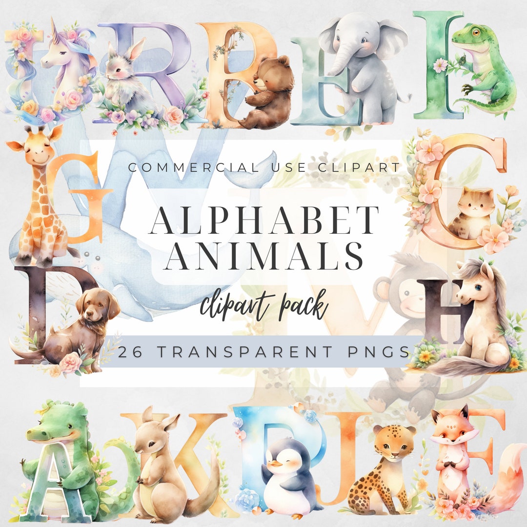 Watercolor Alphabet Animal Clipart Bundle, Alphabet Clipart, Cute ...