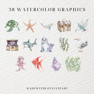 Watercolor Under the Sea Clipart, Undersea Clipart, Nautical Clipart ...