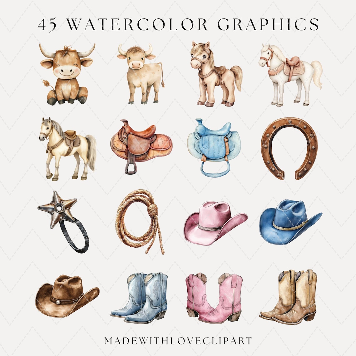 Watercolor Rodeo Clipart, Little Cowboy Clipart Bundle, Cute Cowboy ...