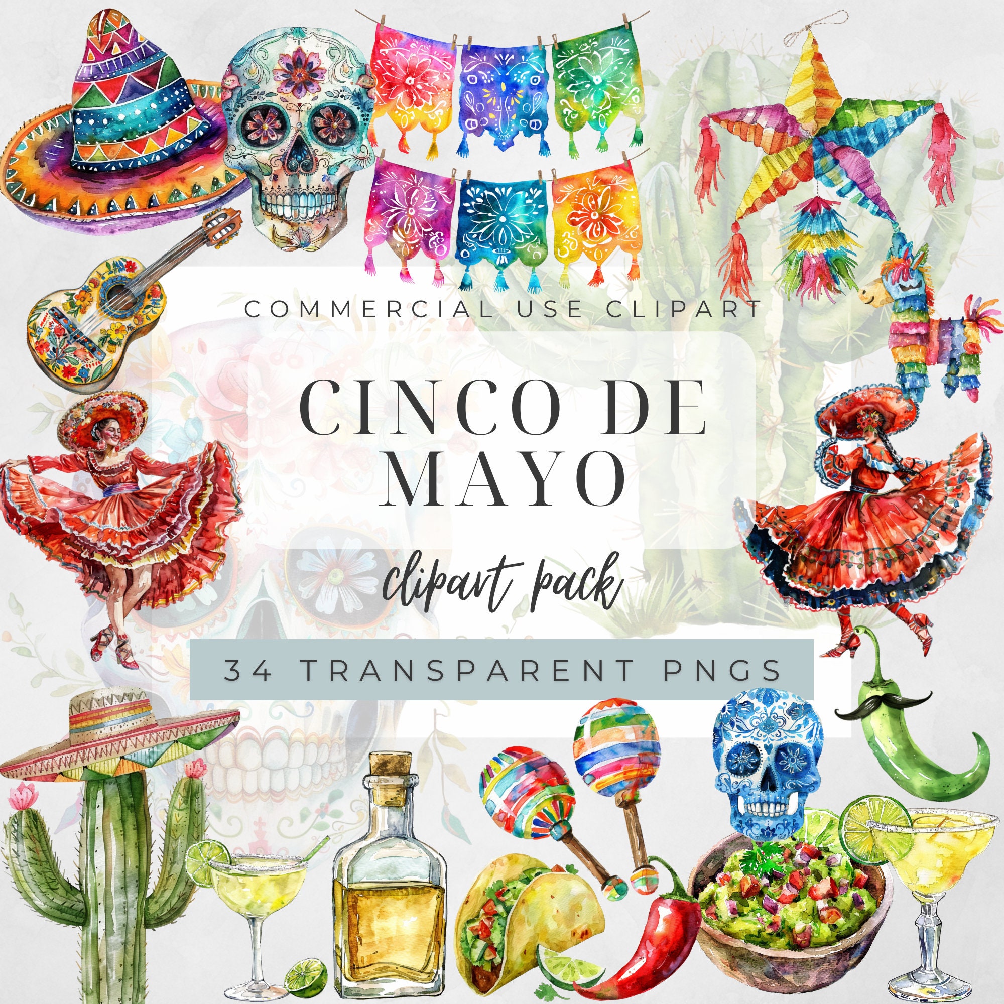 Watercolor Cinco De Mayo Clipart Bundle, Fiesta Clipart, Mexican ...