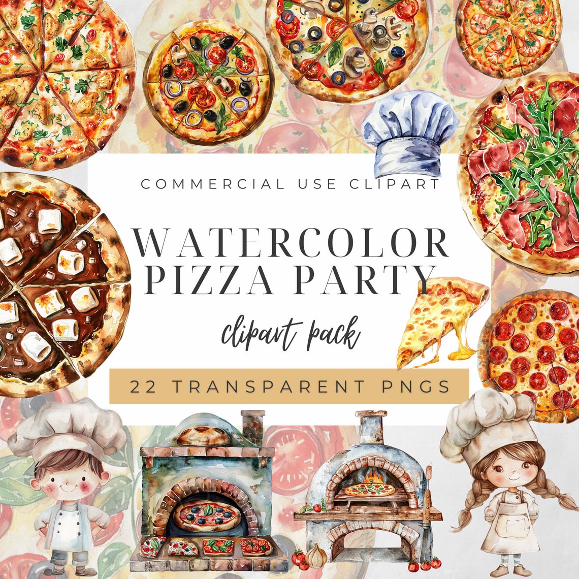 Watercolor Pizza Party Clipart Bundle, Pizza Clipart, Pizza Slice ...