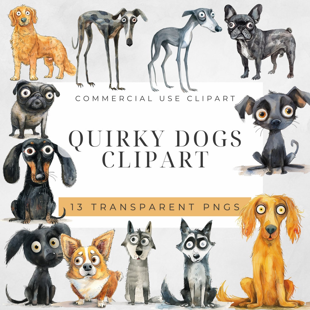 Watercolor Quirky Dogs Clipart Bundle, Quirky Dog Clipart, Whimsical ...