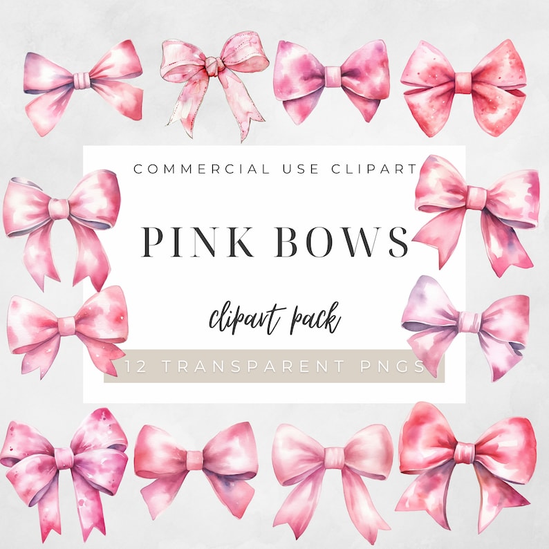 Watercolor Pink Bows Clipart Bundle, Ribbons Clipart, Girly Clipart ...