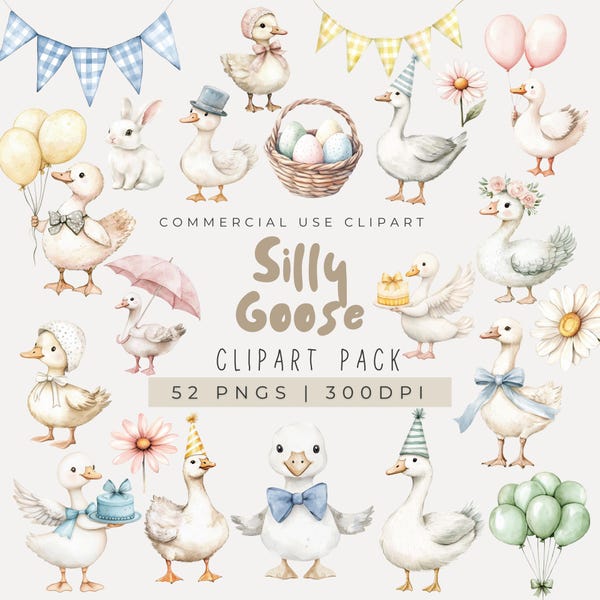 One Silly Goose Watercolor Clipart - Etsy