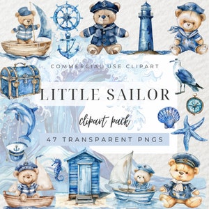 Watercolor Cute Little Sailor Bear Clipart, Sailor Teddy Bear Clip Art ...
