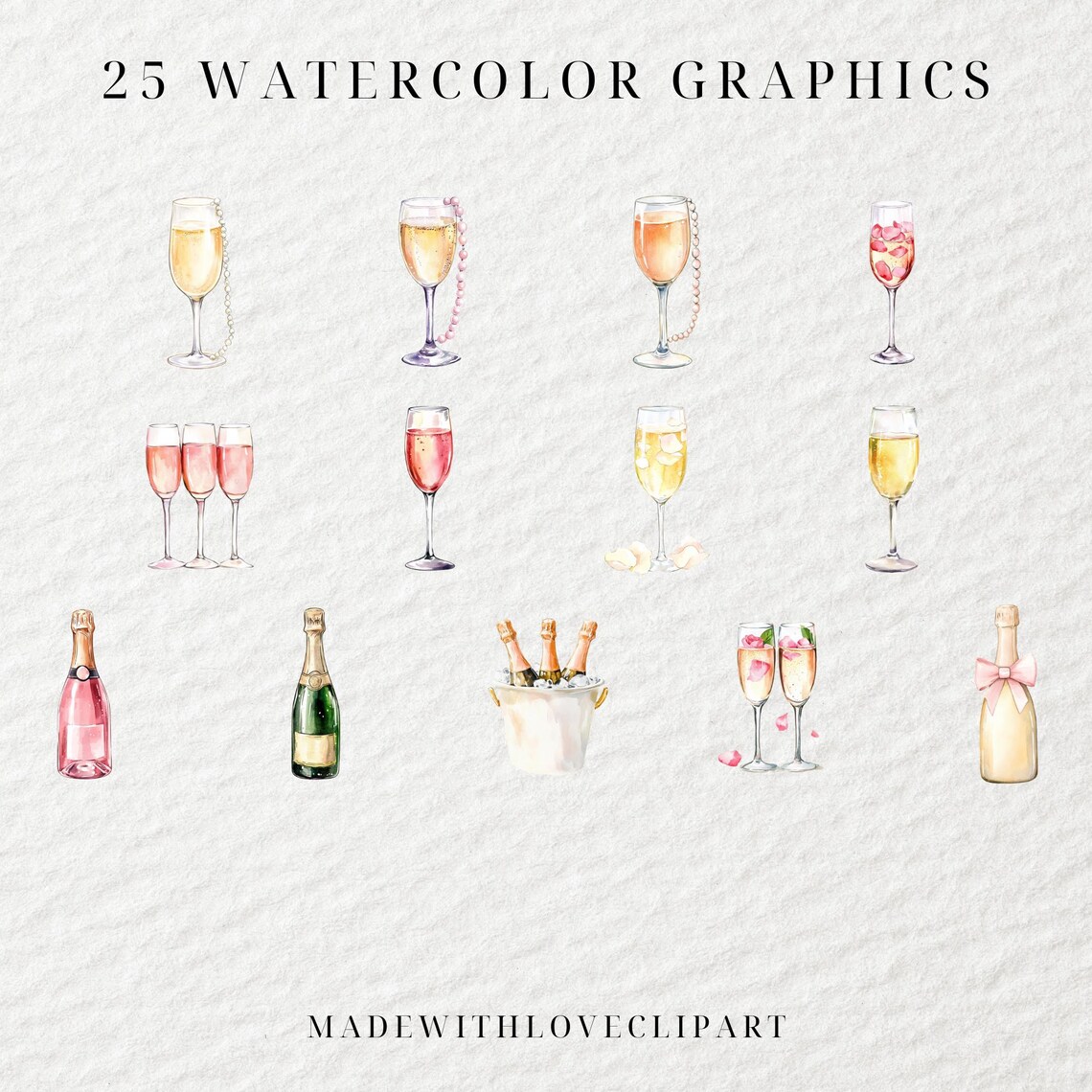 Watercolor Pearls and Prosecco Clipart, Petals and Prosecco Clipart ...
