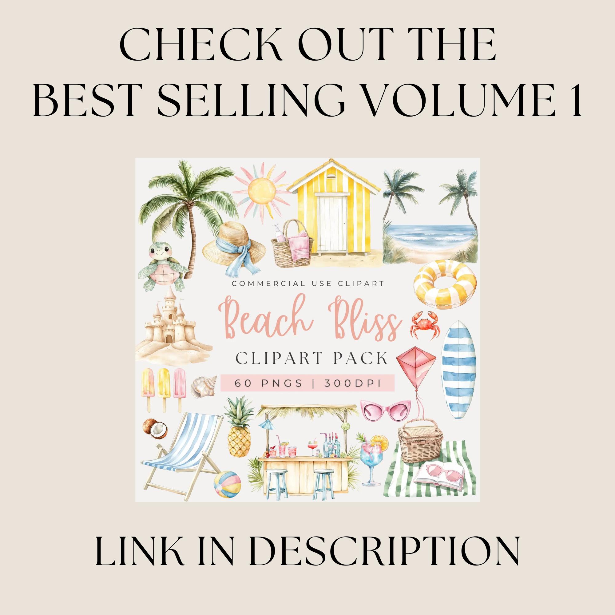 Watercolor Pink Beach Day Clipart, Pink Summer Clipart, Tropical ...