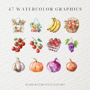 Watercolor Farmers Market Clipart, Locally Grown Clipart, Fruit Clipart ...